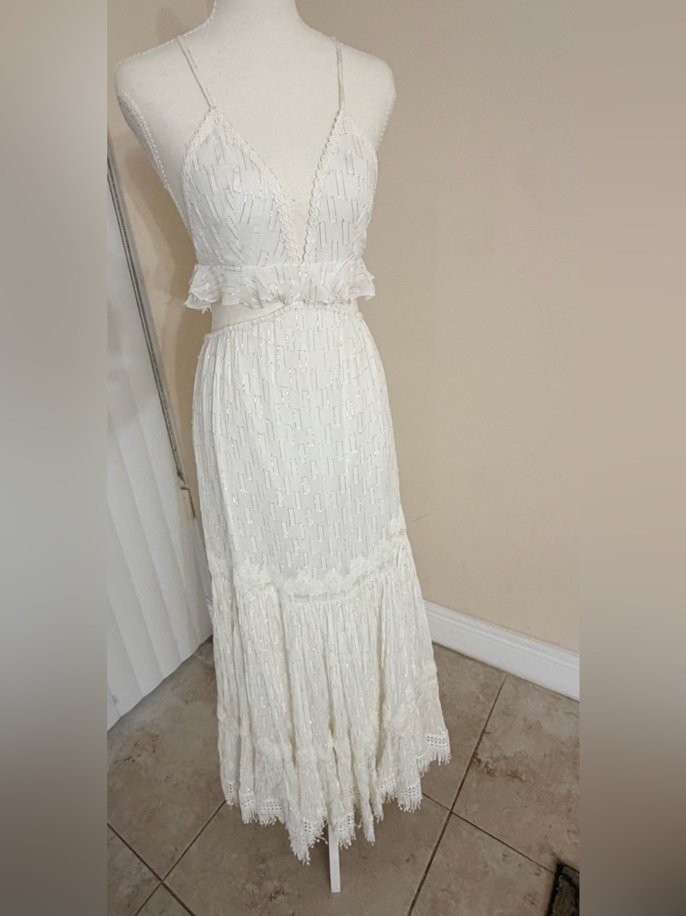 Rococo Sand | Dresses | Rococo Sand Paola White Gold Shimmer Maxi Dress ...
